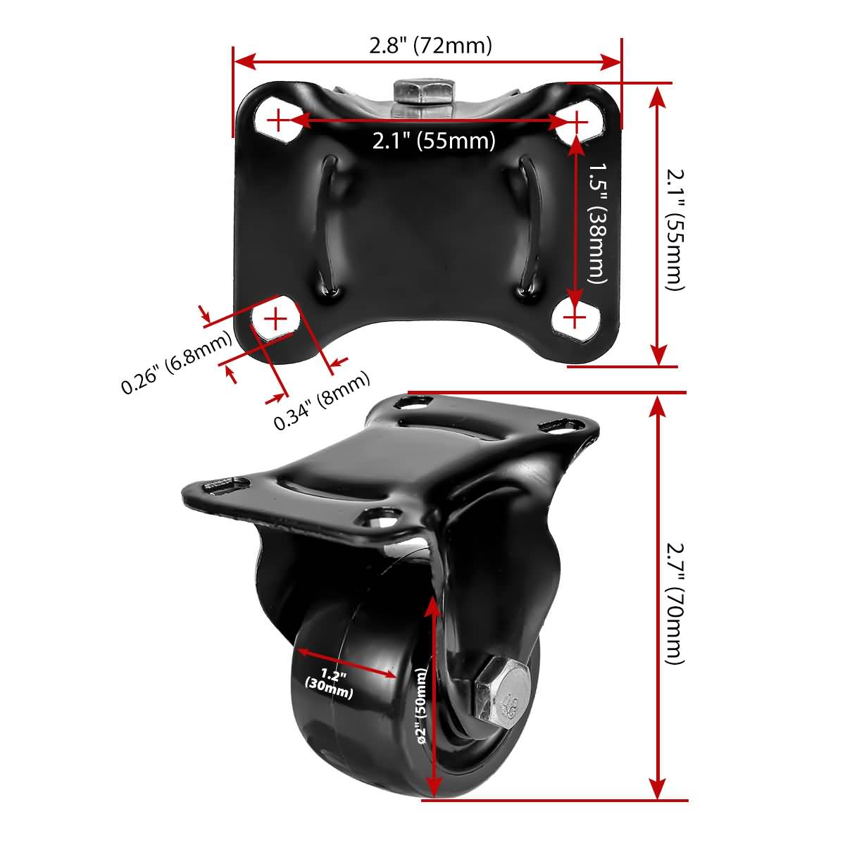 4 Pack 2 inch Black Solid PU Swivel Caster Wheel Rigid - Factor Duty